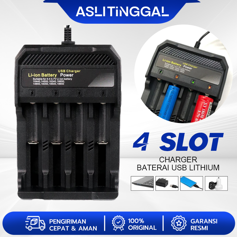 Charger Baterai USB 18650 4 slot Battery Indikator output 1.2V 1200ma ...