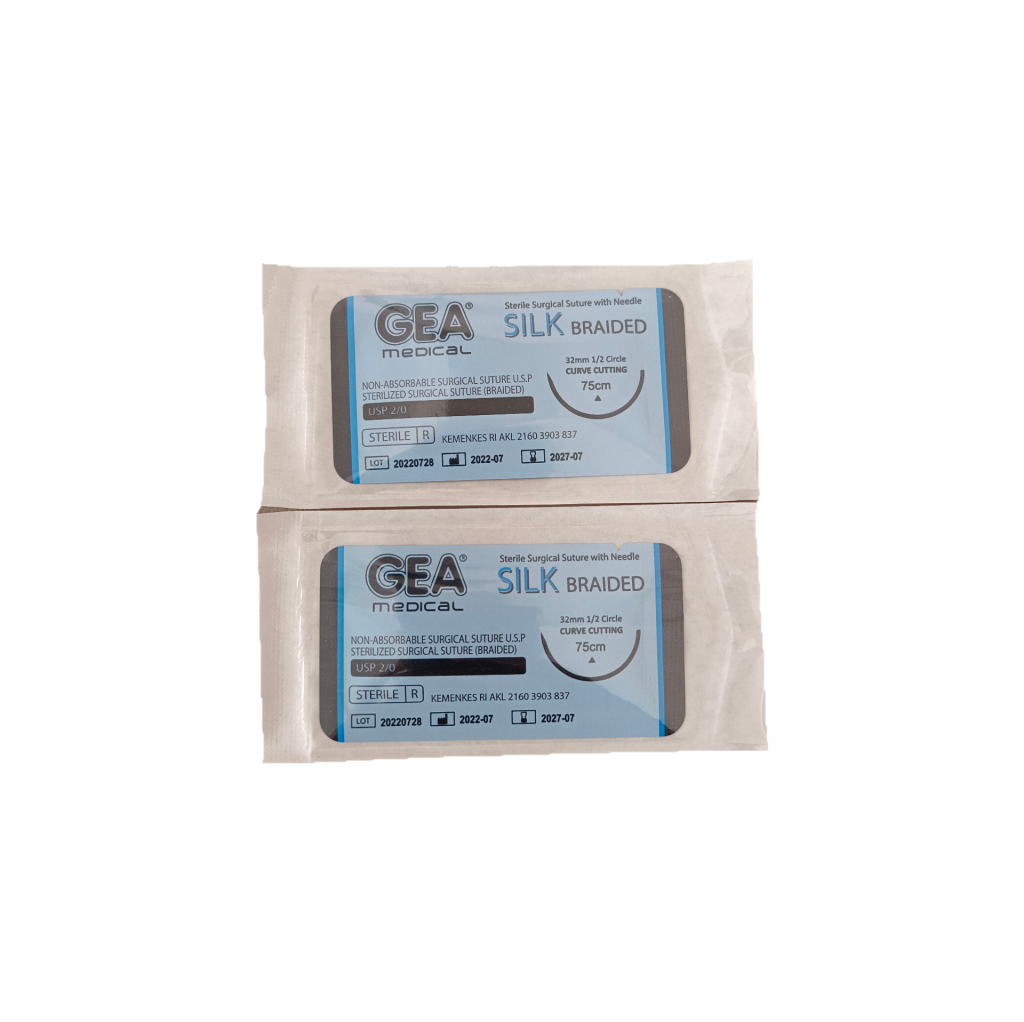 Benang Jahit Sutera Silk Catgut GEA 2/0 3/0 Dengan Jarum / Hecting ...