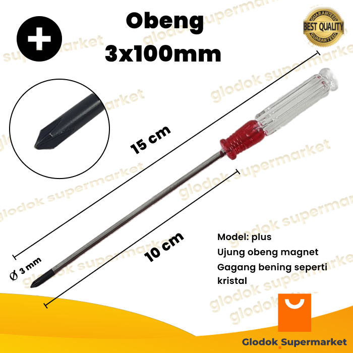 Obeng Plus 4 inch Transparan Diameter 3mm Panjang Besi 10cm Magnet ...