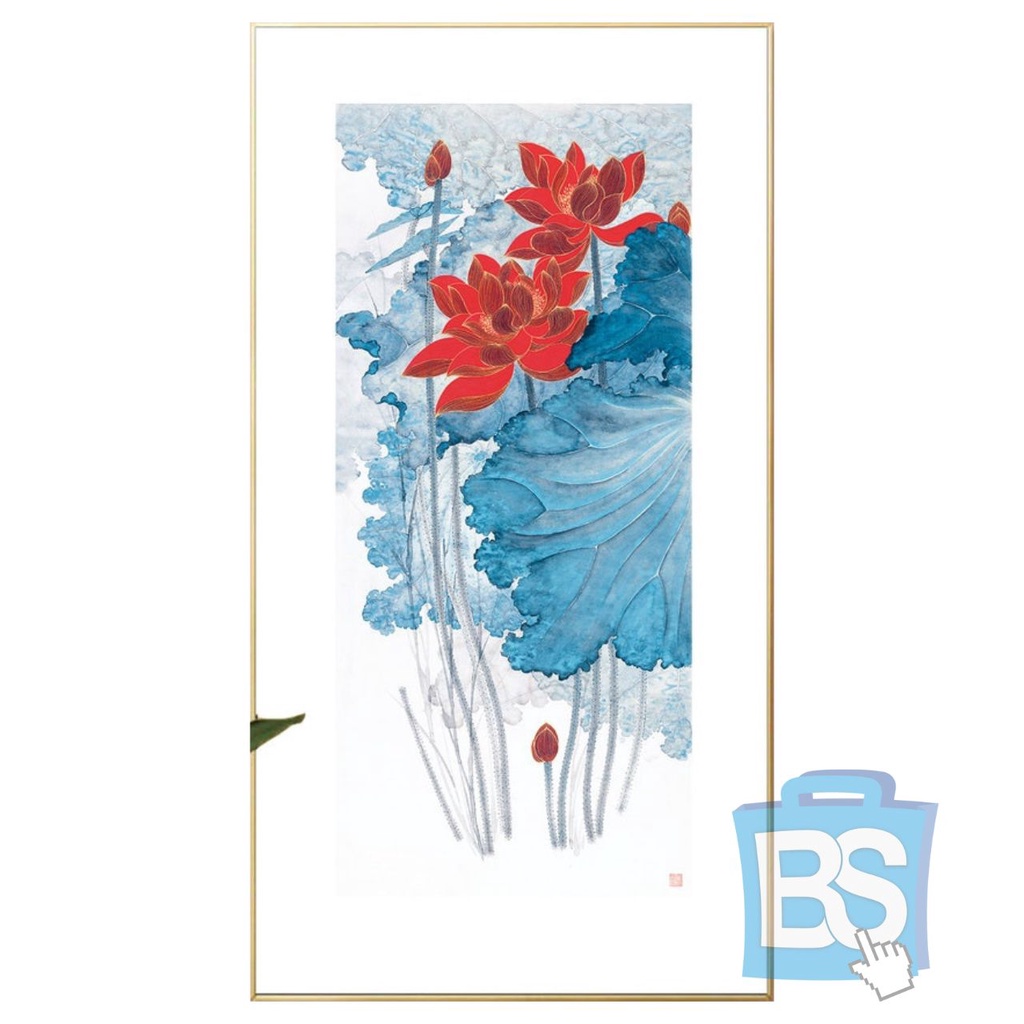 LUKISAN BUNGA LOTUS WARNA BIRU 100% LUKISAN TANGAN DI CANVAS BUKAN ...