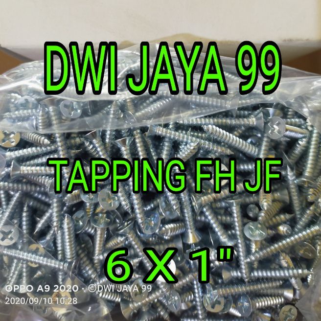 100 pcs Skrup tapping fh 6x1" Taping jf untuk kayu triplek aluminium ...