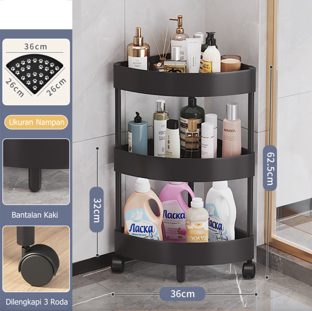 Rak Dapur Triangle Plastik Rak Troli Susun Rak Sudut Rak Susun Roda ...