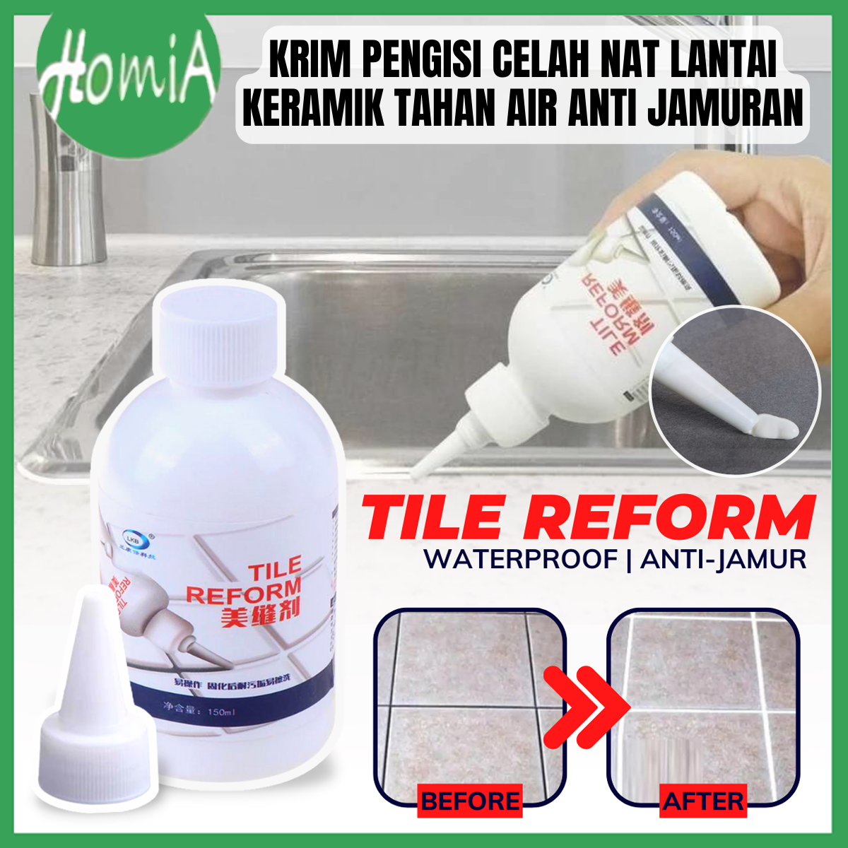 Krim Pengisi Celah Nat Lantai Keramik Anti Jamur 150ml Tile Reform ...