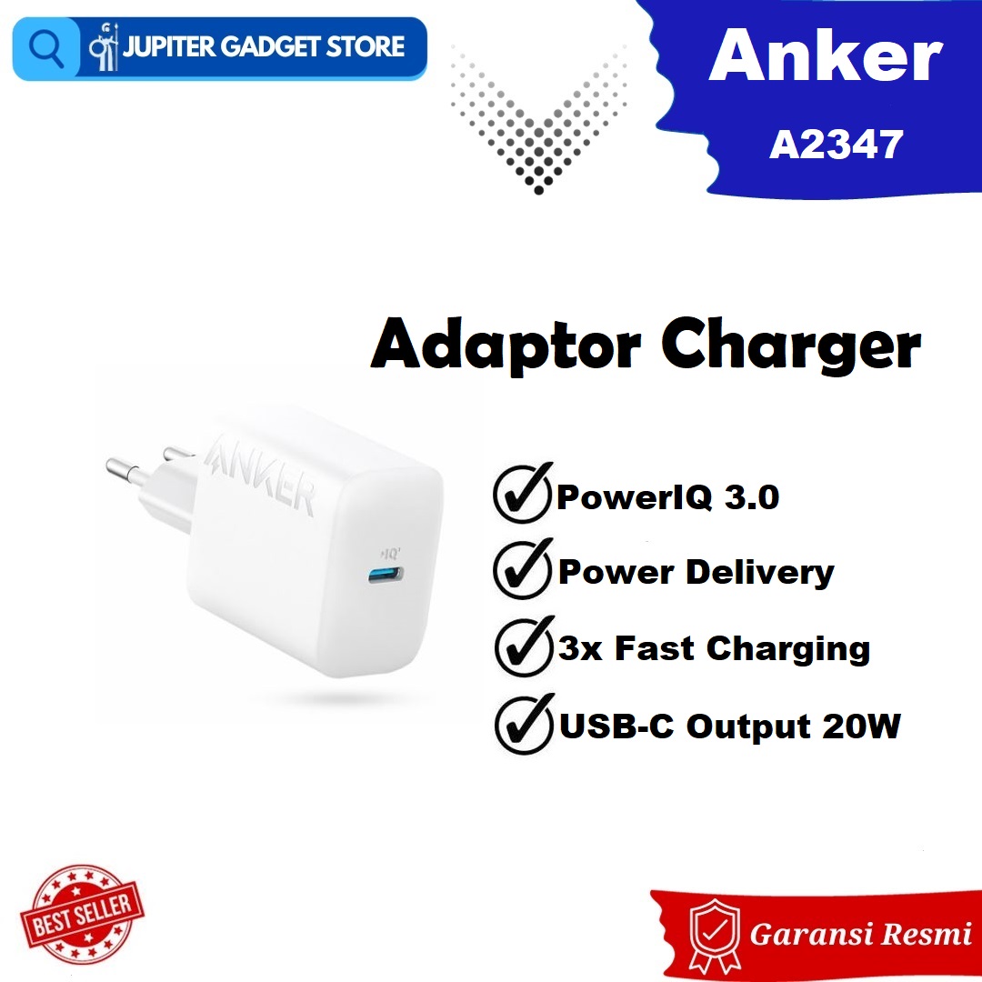Anker A2347 Adaptor Charger PowerPort USB-C 20W Fast Charging PD ...