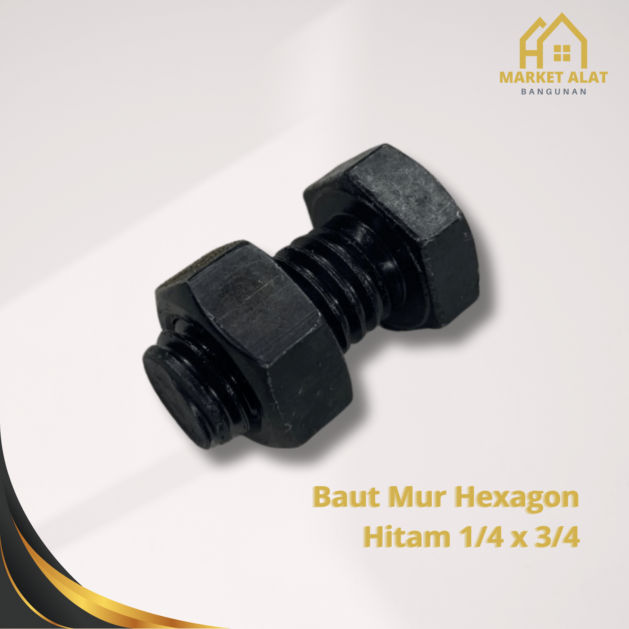 Baut Mur Hexagon 1/4 x 3/4 UNC Baja Hitam 8.8 Kunci 10 / Full Set Baut ...