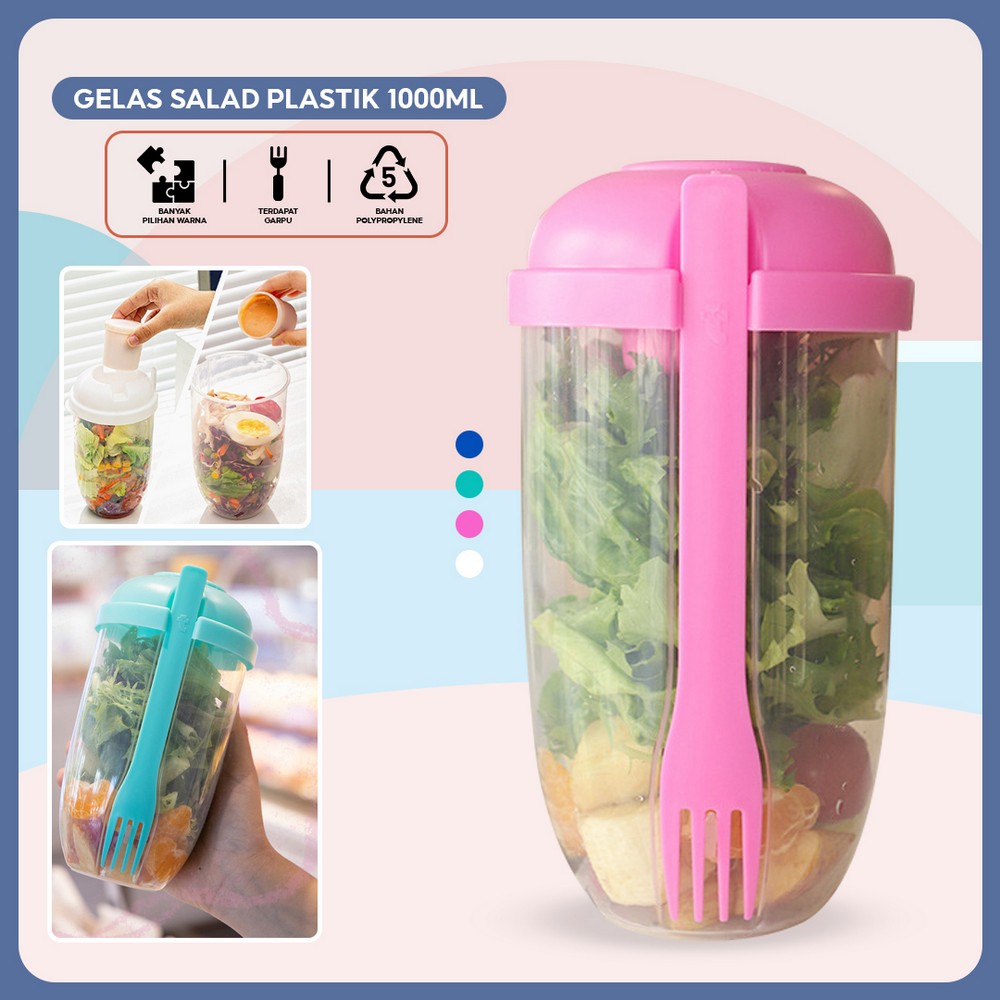 LD-C863 Botol Salad 1000ML dengan Sendok Garpu + Botol Saus Kecil ...