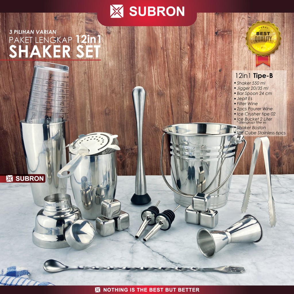 SUBRON Shaker Set 12in1 Paket Bar Spoon Filter Wine Jigger Measure Cup ...