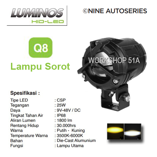 Luminos Q8 LAMPU SOROT LED SHOOTING LIGHT 40 WATT 2 WARNA PUTIH KUNING Model Duromoto M5 ...