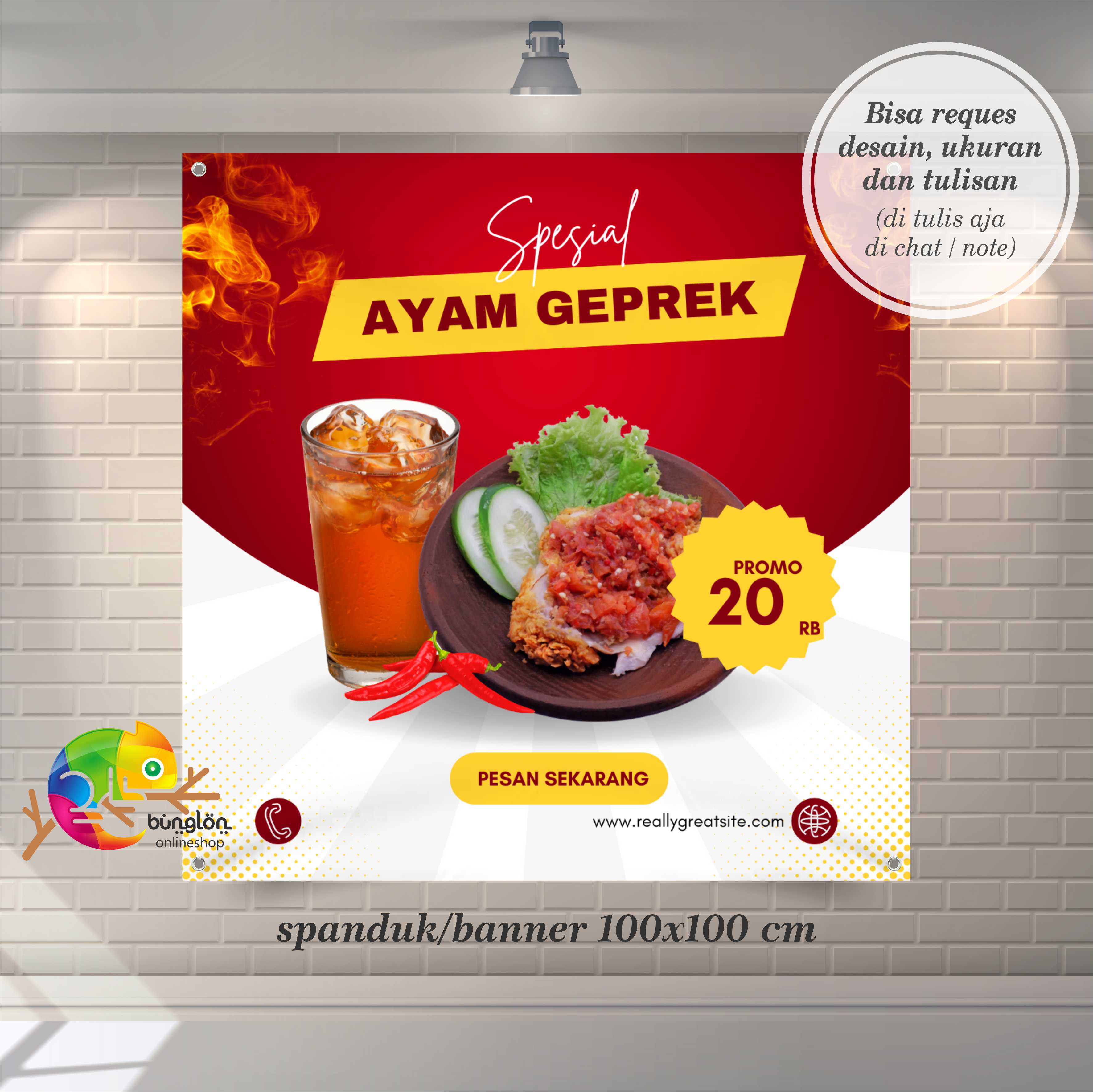 Cetak Spanduk Banner Merah dan Kuning Modern Promo Ayam Geprek | Lazada ...