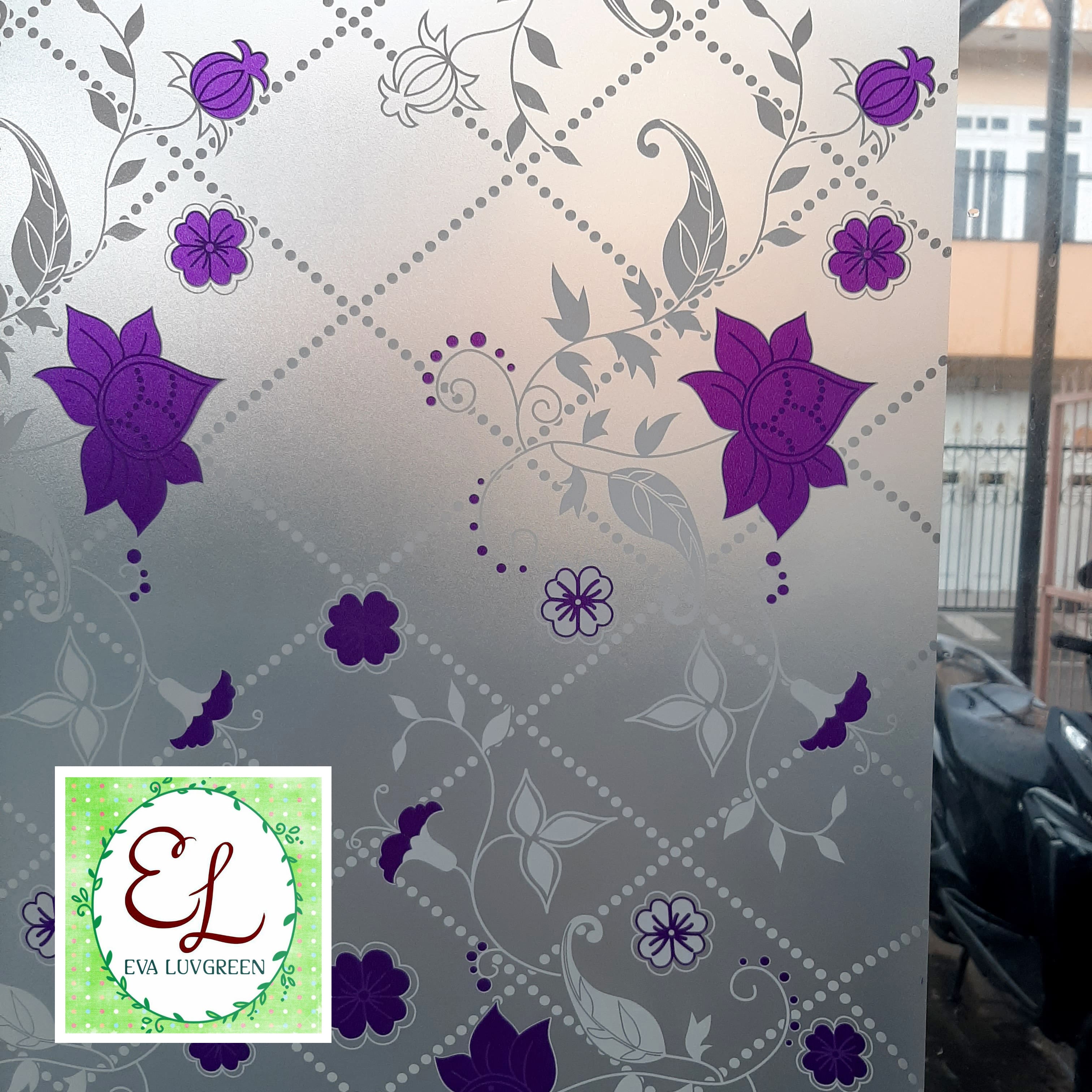 Eva Luvgreen Stiker Kaca Motif Batik Bunga Ungu Ukuran 45x100cm Sticker ...