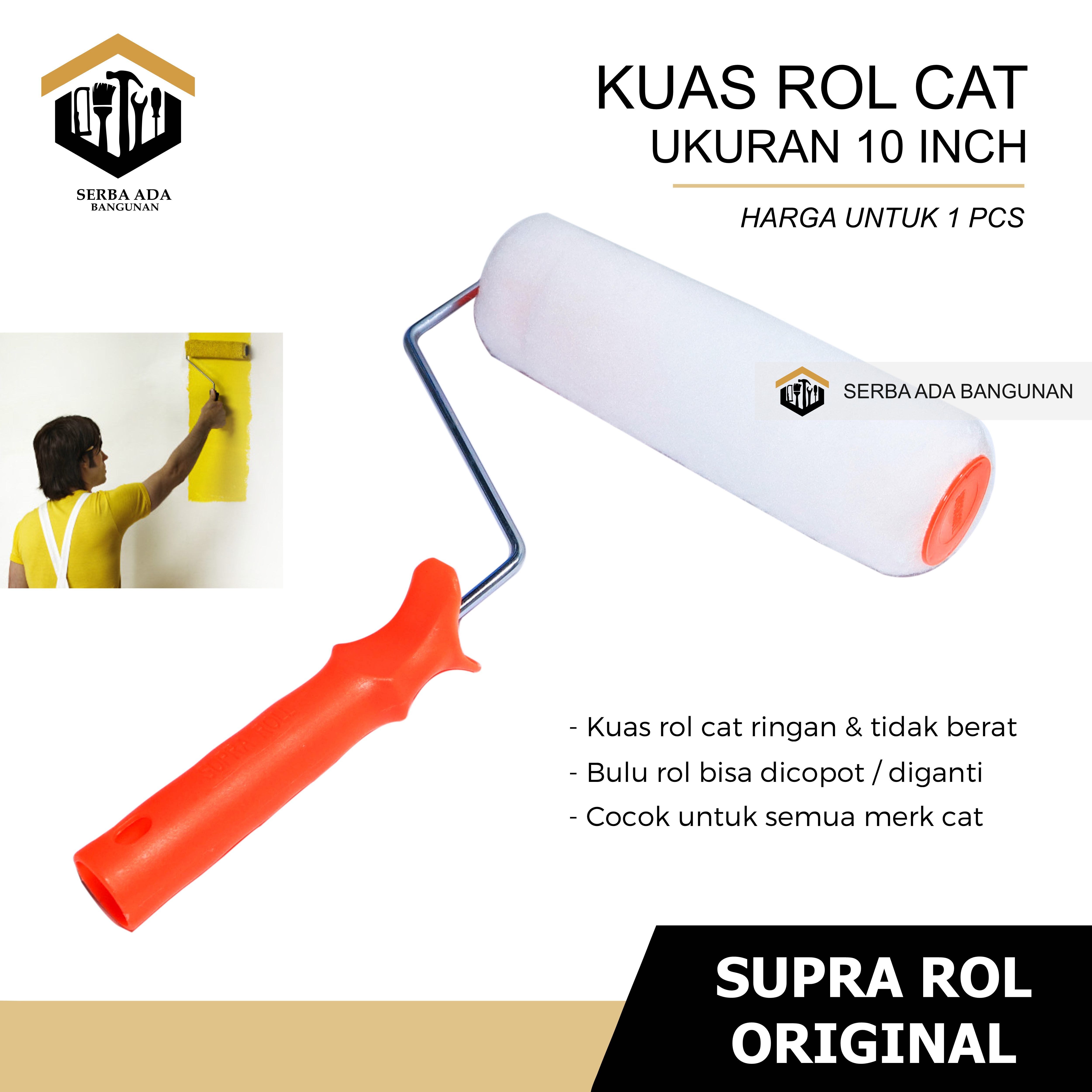 Kuas roll cat copot SUPRA 10 inch / 25cm / cat tembok kuas gagang pvc ...