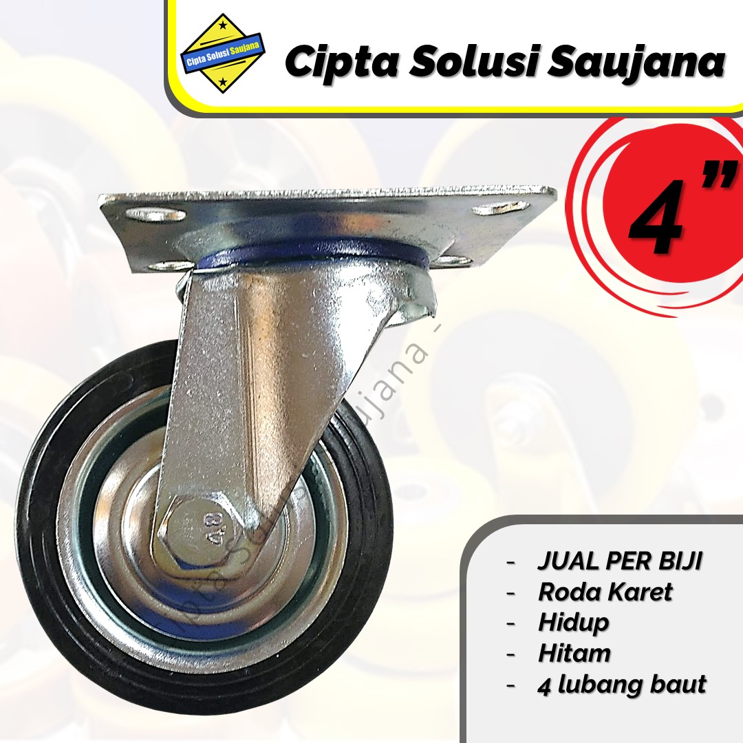 RODA KARET HIDUP 4 INCH HITAM PLAT GEPENG RODA CASTER TROLI ETALASE ...