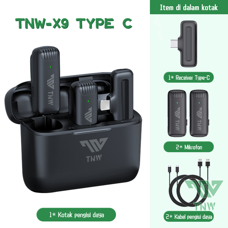 TNW X9 Wireless Microphone Lavalier Clip on Mic Dua Mikrofon Lapel Mic ...