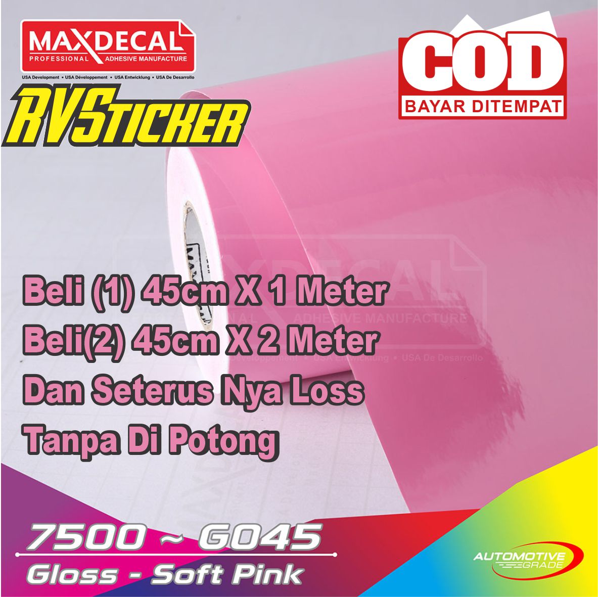 SKOTLET SOFT PINK MAXDECAL Uk. Tinggi/Lebar 45 x 100 cm, Sticker motor ...