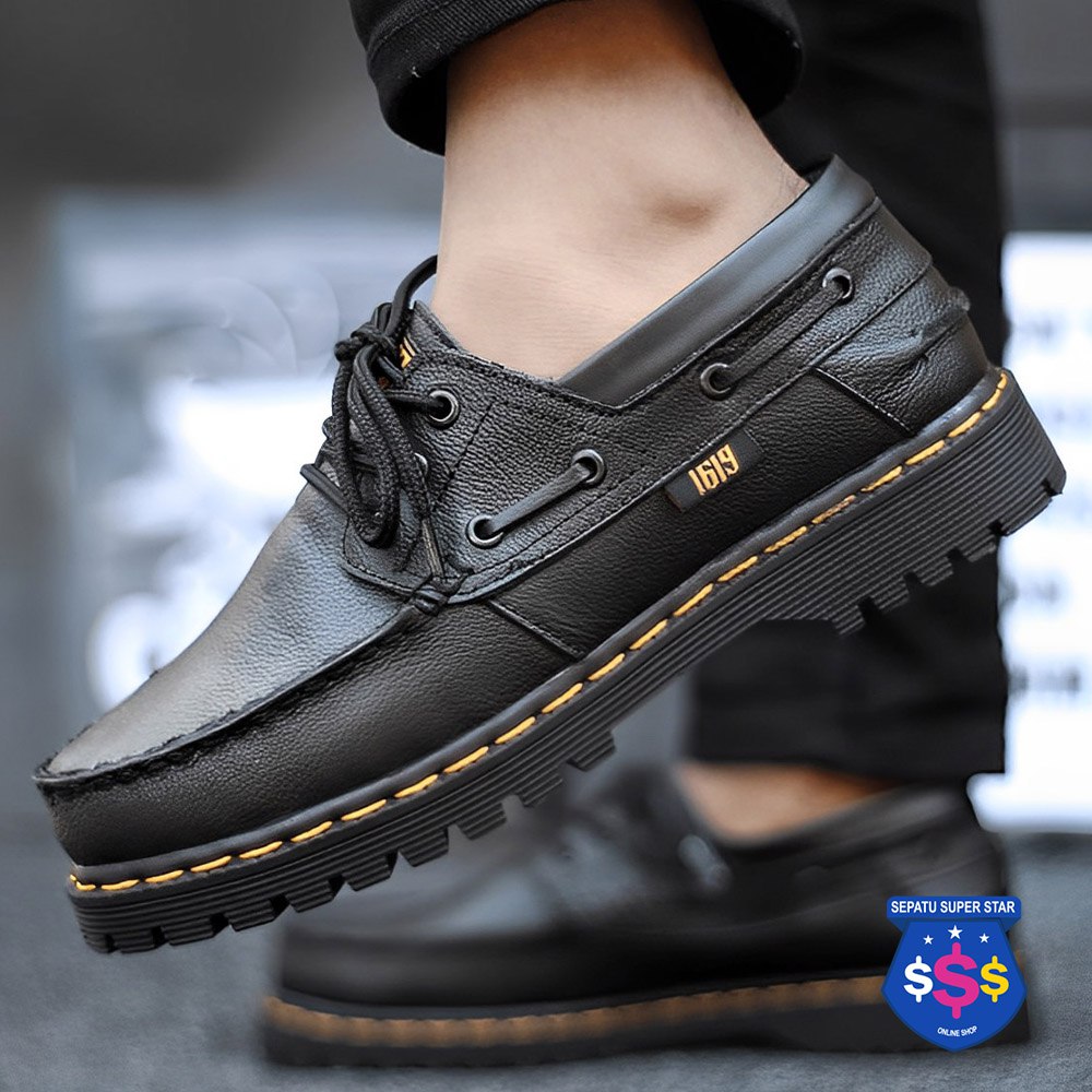 Sepatu Pantofel Docmart Kulit PU Tali Low Boots Kasual Kantor Kerja ...