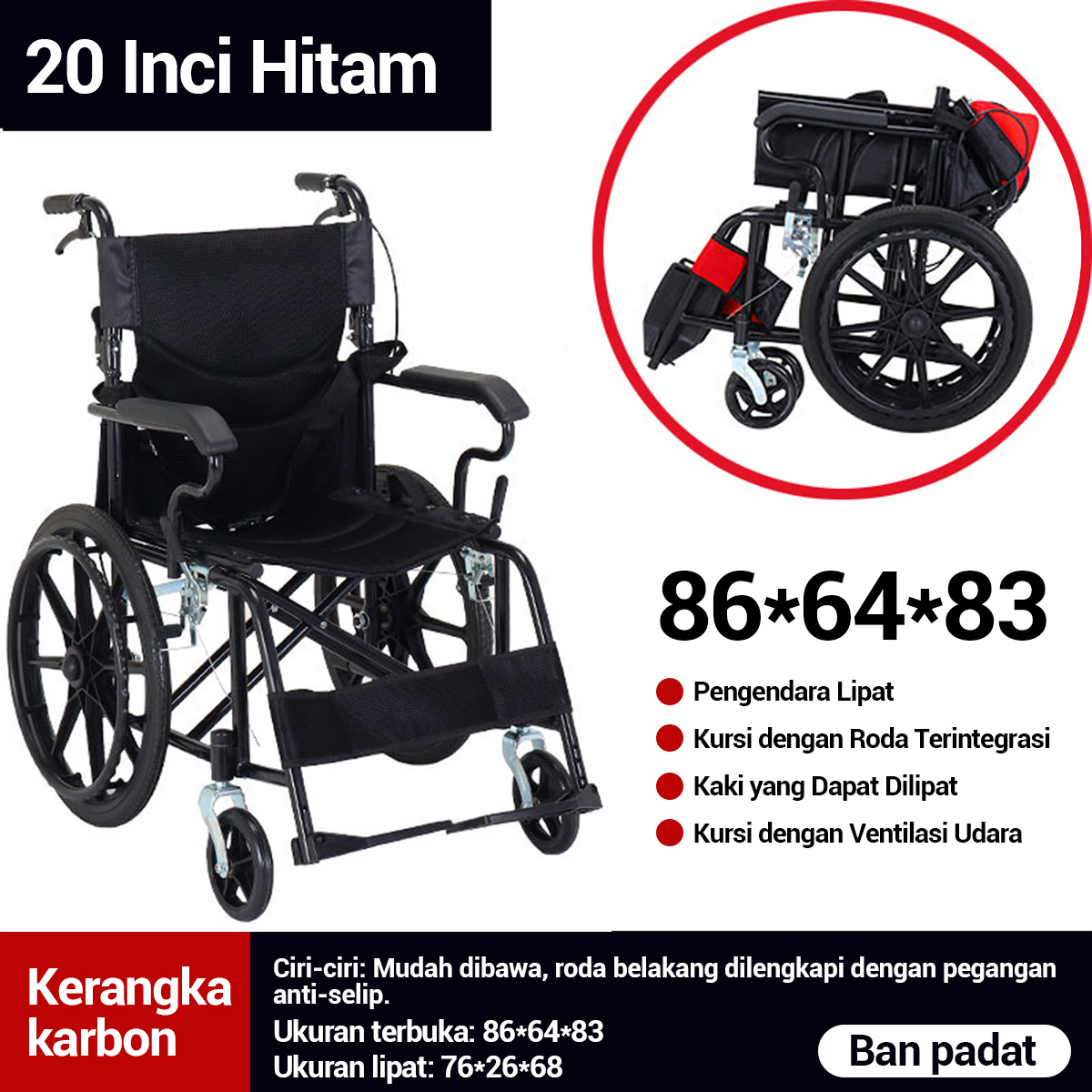Kursi Roda Lipat Portable Traveling Kursi Roda Medis Wheel Chair Kursi ...