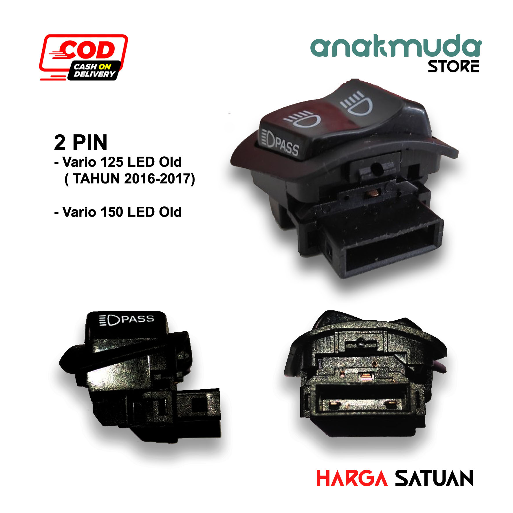 Tombol Saklar Dim Pass Beam Dimmer Socket Untuk Motor Honda Vario LED ...