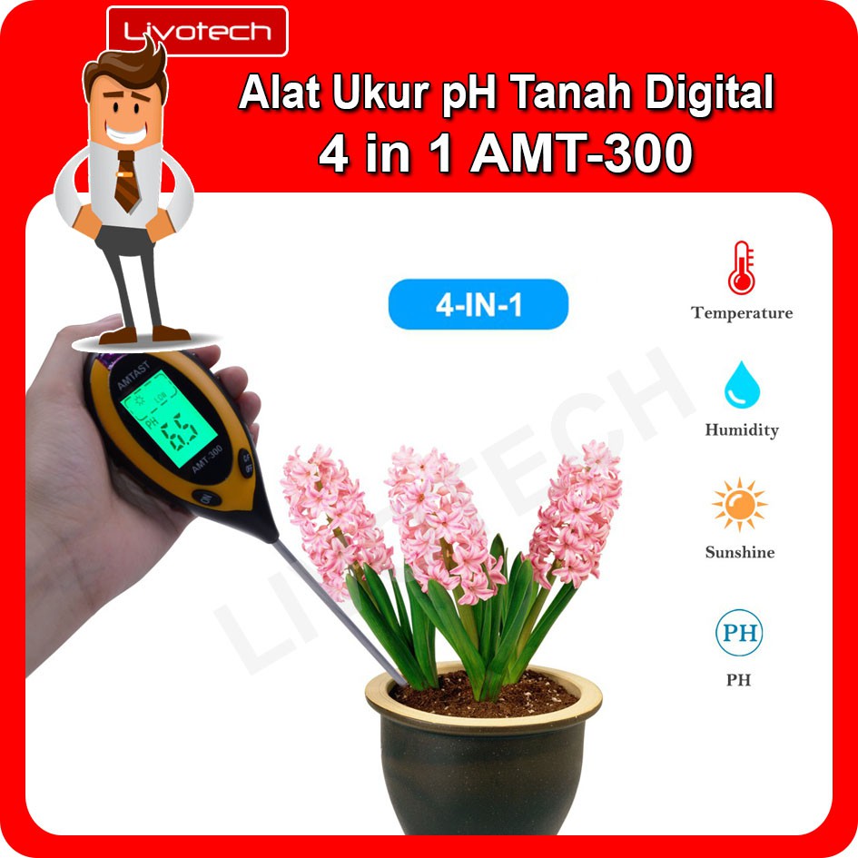 Alat Ukur pH Tanah Digital 4 in 1 Soil Survey Instrument AMT-300 Meter ...