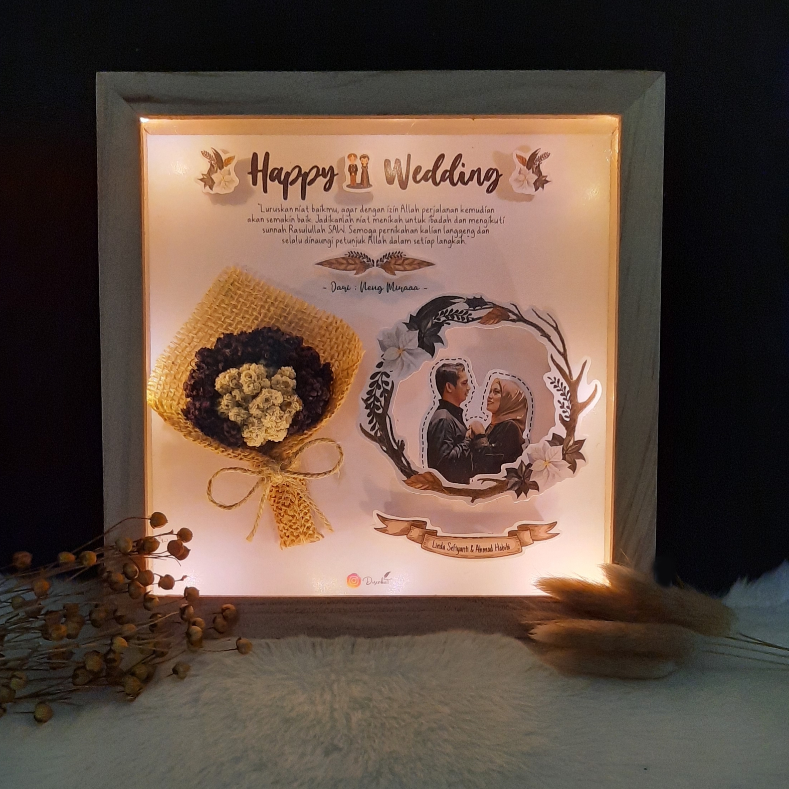 3D Edelweis Pop Up Bingkai Kayu Ukuran 20x20Cm Lampu LED scrap book ...