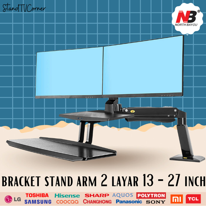 BRAKET DUAL MONITOR 20 22 24 30 32 35 INCH FULL MOTION NB FC55-2A ORI ...