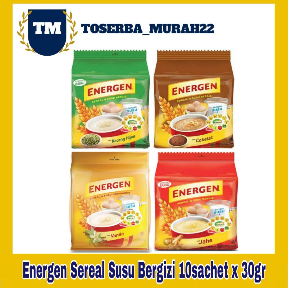 ENERGEN SEREAL 10 sachet x 30gr Varian Rasa Vanila, Coklat, Kacang ...