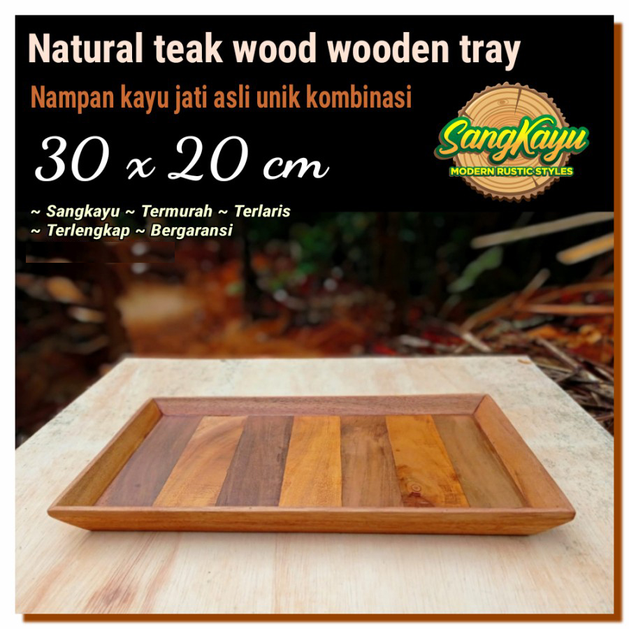 Nampan kayu jati premium 30x20cm wooden tray teak wood natural unik ...