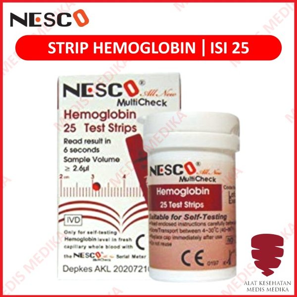 Nesco Hemoglobin Test Strip Hemo Cek Tes Bantu Ukur HB Refill Isi 25 ...