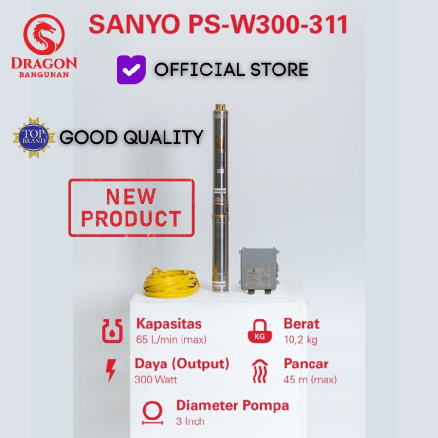SANYO PSW 300 - 311 0,4 HP + KABEL 30 M POMPA SATELIT SUBMERSIBLE PUMP ...