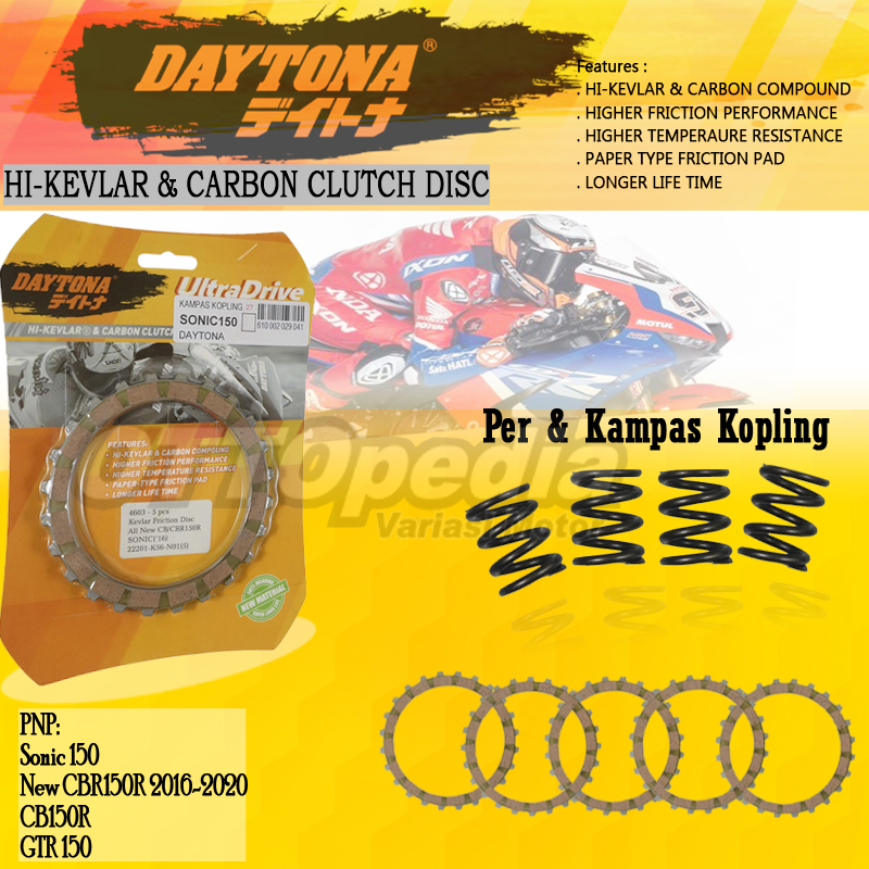 Paket set Per + Kampas Kopling Pir Clutch Plat Kevlar Carbon Daytona Racing Ori Honda Sonic 150 ...