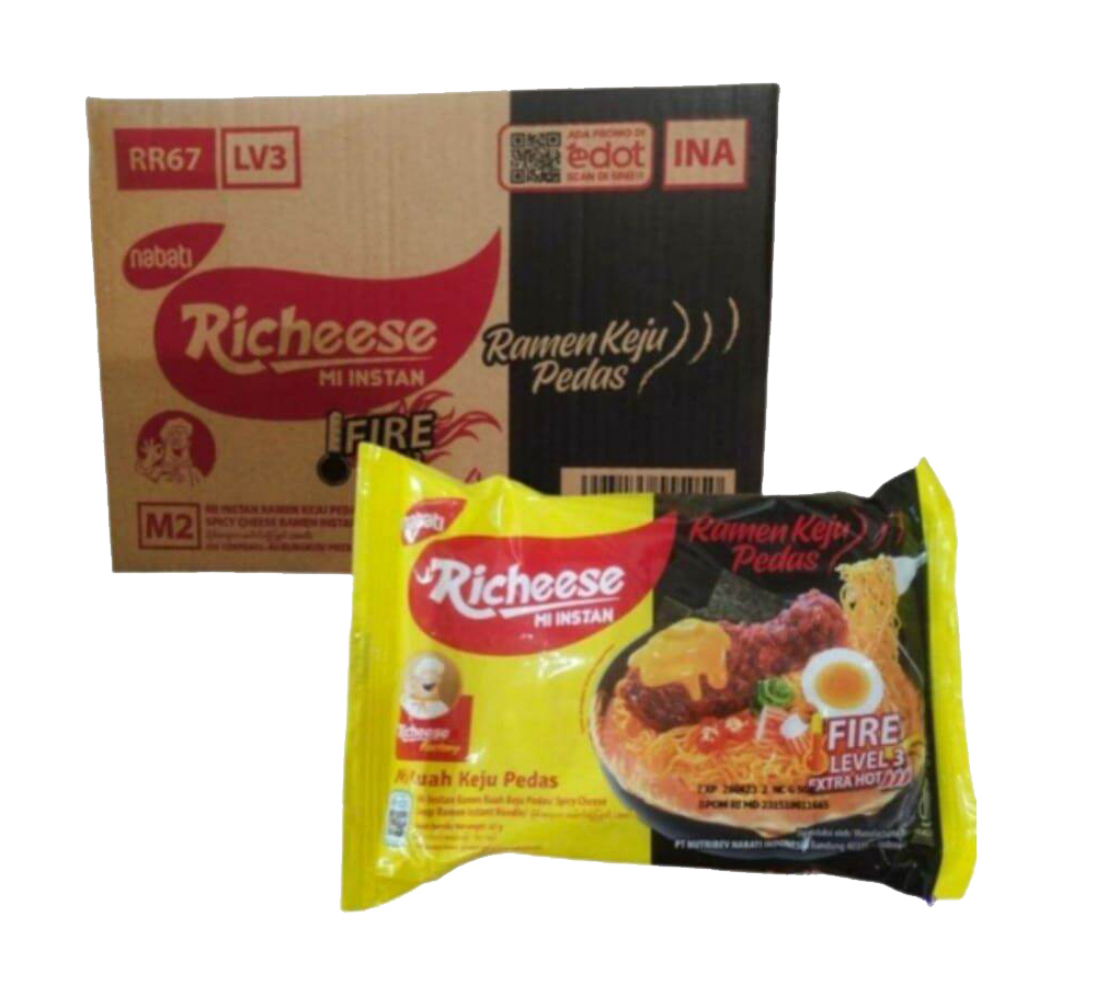 Nabati Richeese Mie Kuah Ramen Keju Pedas Fire Level 3 1 Karton ...