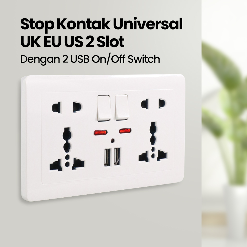 Dual Stop Kontak UK EU US +2 USB Port Switch Dinding Tembok Colokan LC ...