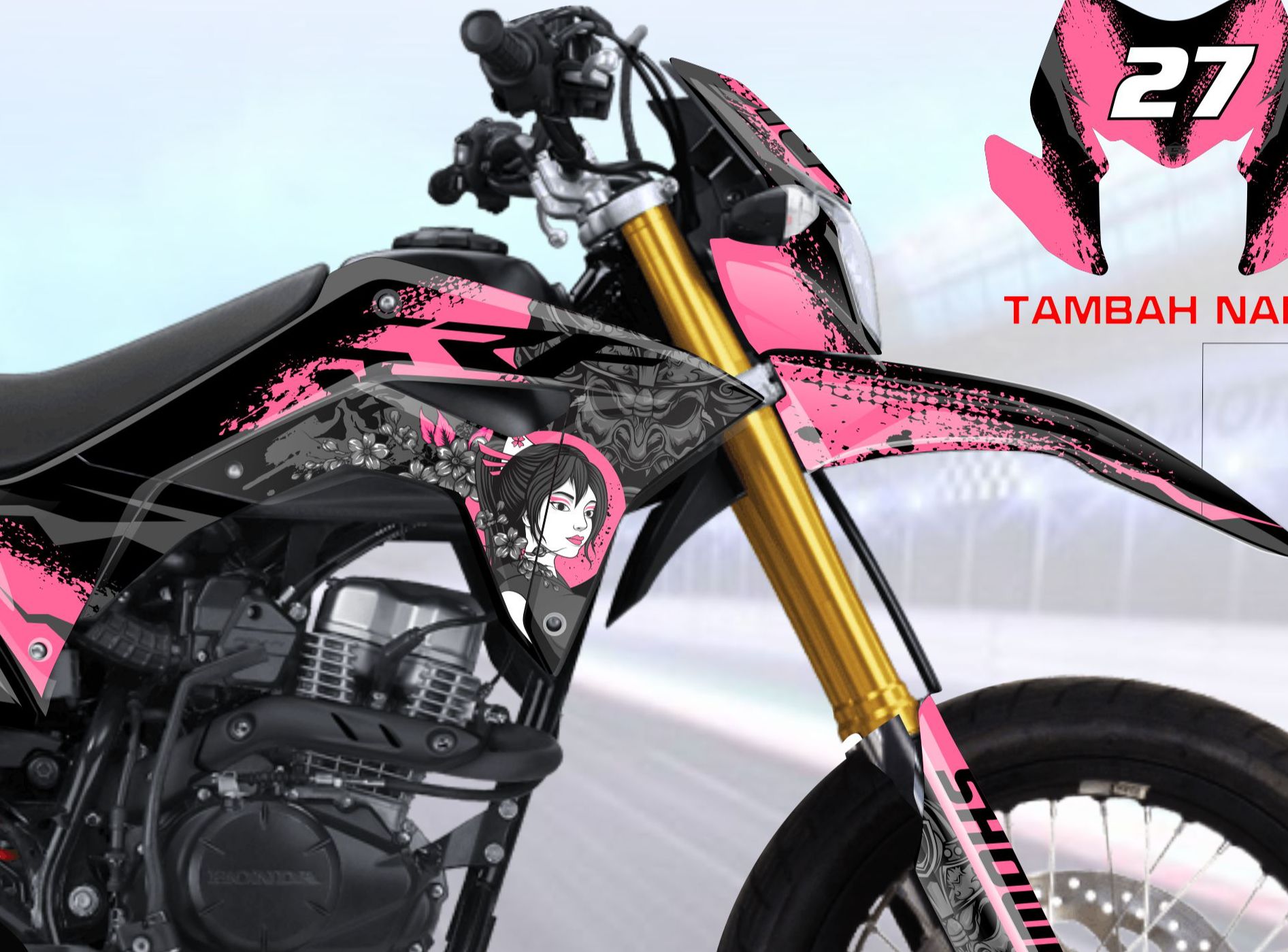 STICKER CRF 150L / DECAL CRF 150L FULLBODY SUPERMOTO K016A WARNA PINK ...