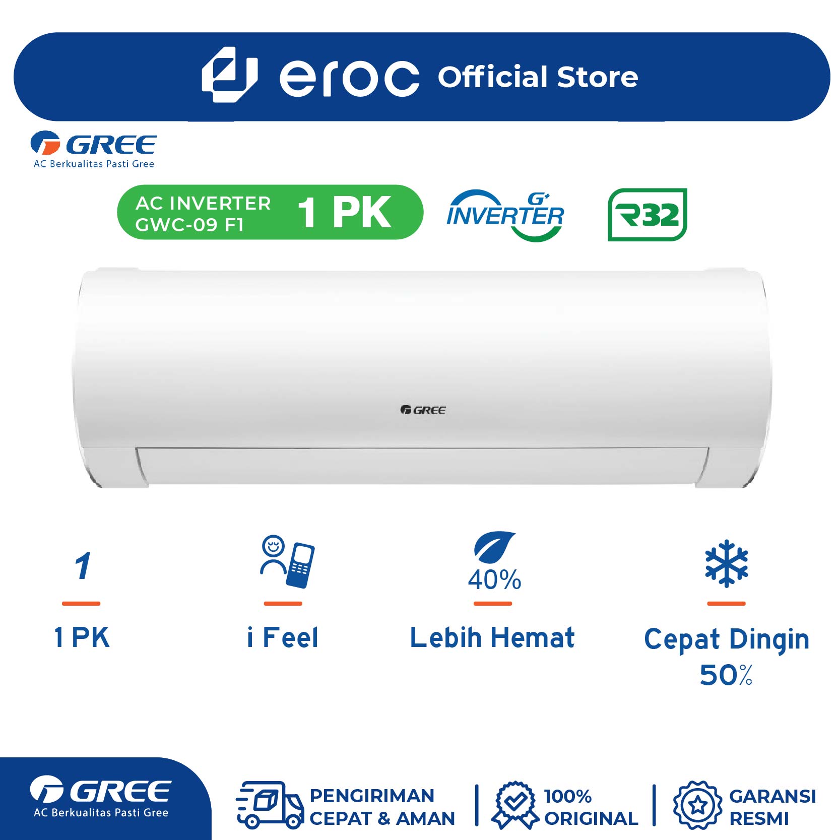 GREE AC Inverter 1PK - Model GWC-09F1(S) F1 series - Dengan Teknologi ...