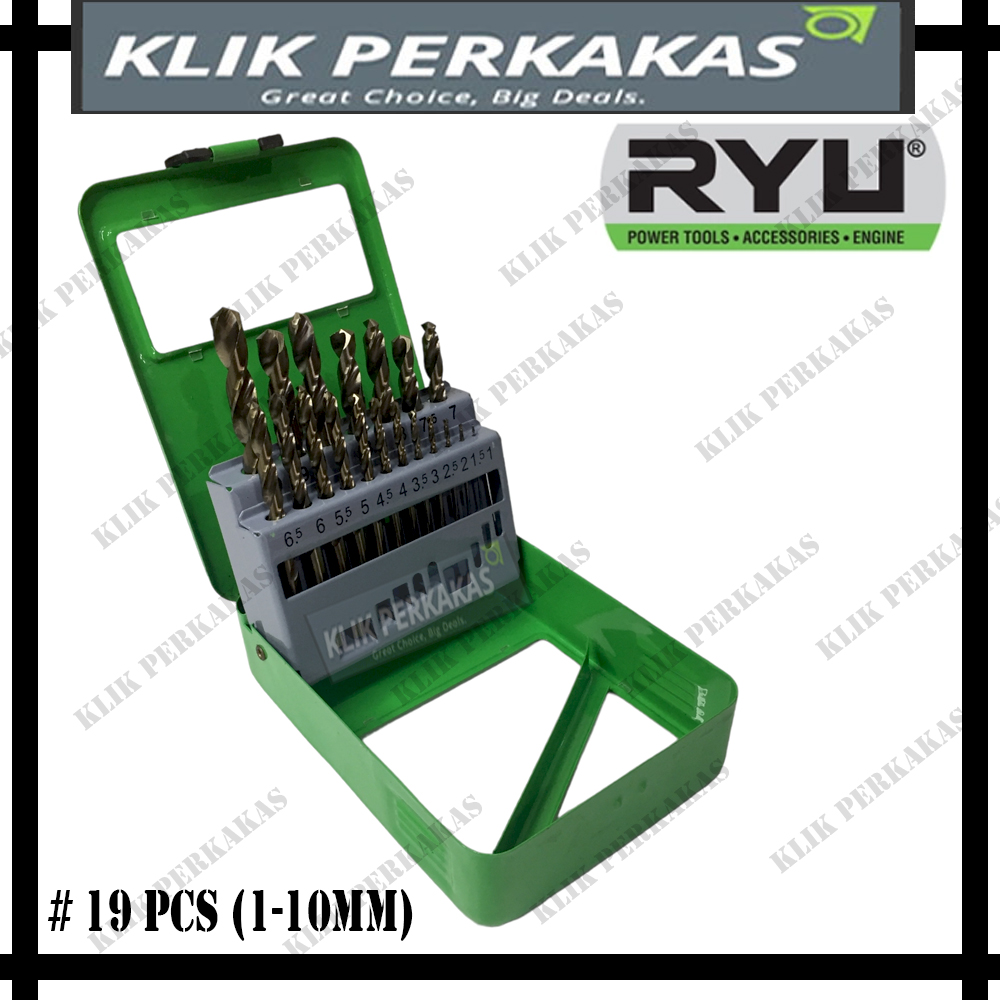 Tekiro Ryu Mata Bor Cobalt Set 19 Pcs RYU HSS-Co 1-10 MM Drill Bit Besi ...