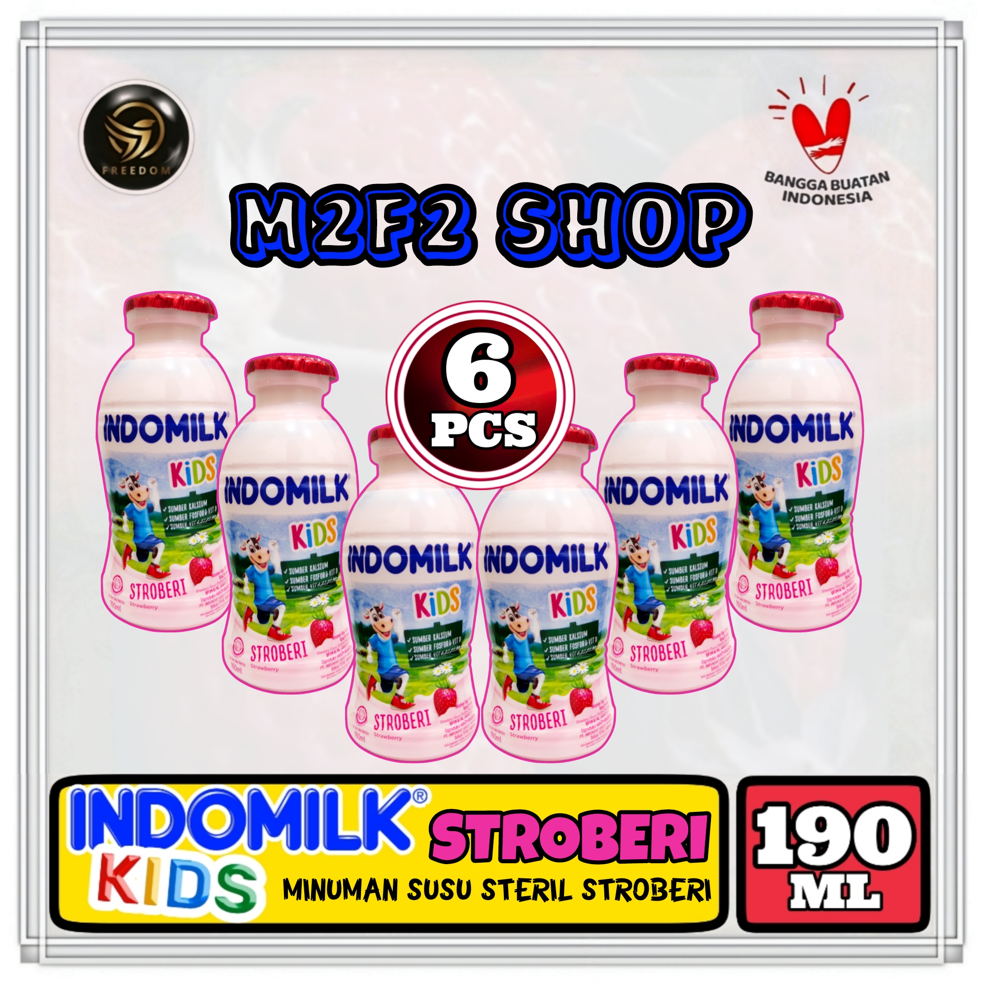 Susu Indomilk Steril Botol Pet Stroberi | Strawberry - 190 ml (Kemasan 6 Pcs) | Lazada Indonesia