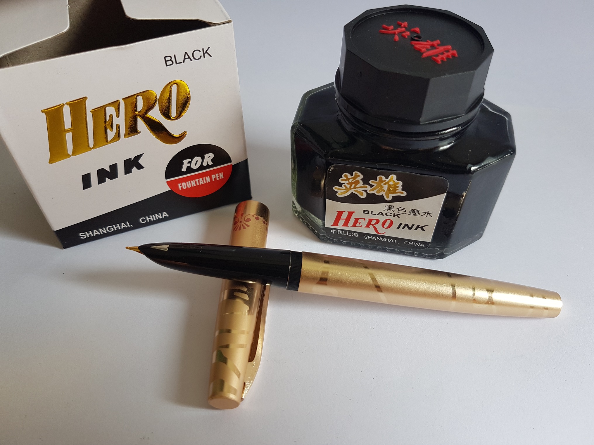 PAKET MURAH Fountain Pen Gold feather + Tinta Hero ink Alat Tulis Pena ...