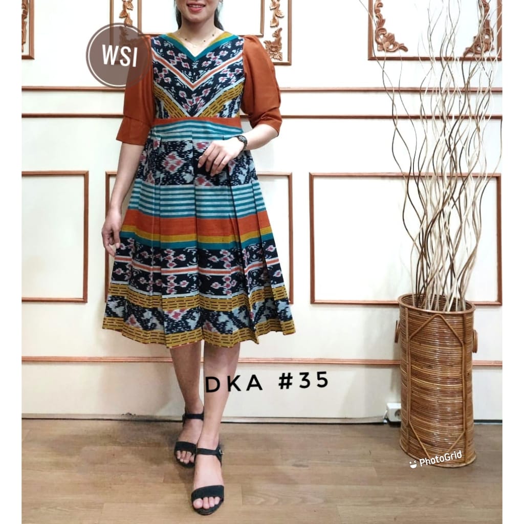 DRESS TENUN JEPARA KOMBINASI BAHAN POLOS BAHAN PREMIUM / DRESS TENUN / DRESS TENUN ETNIK ...