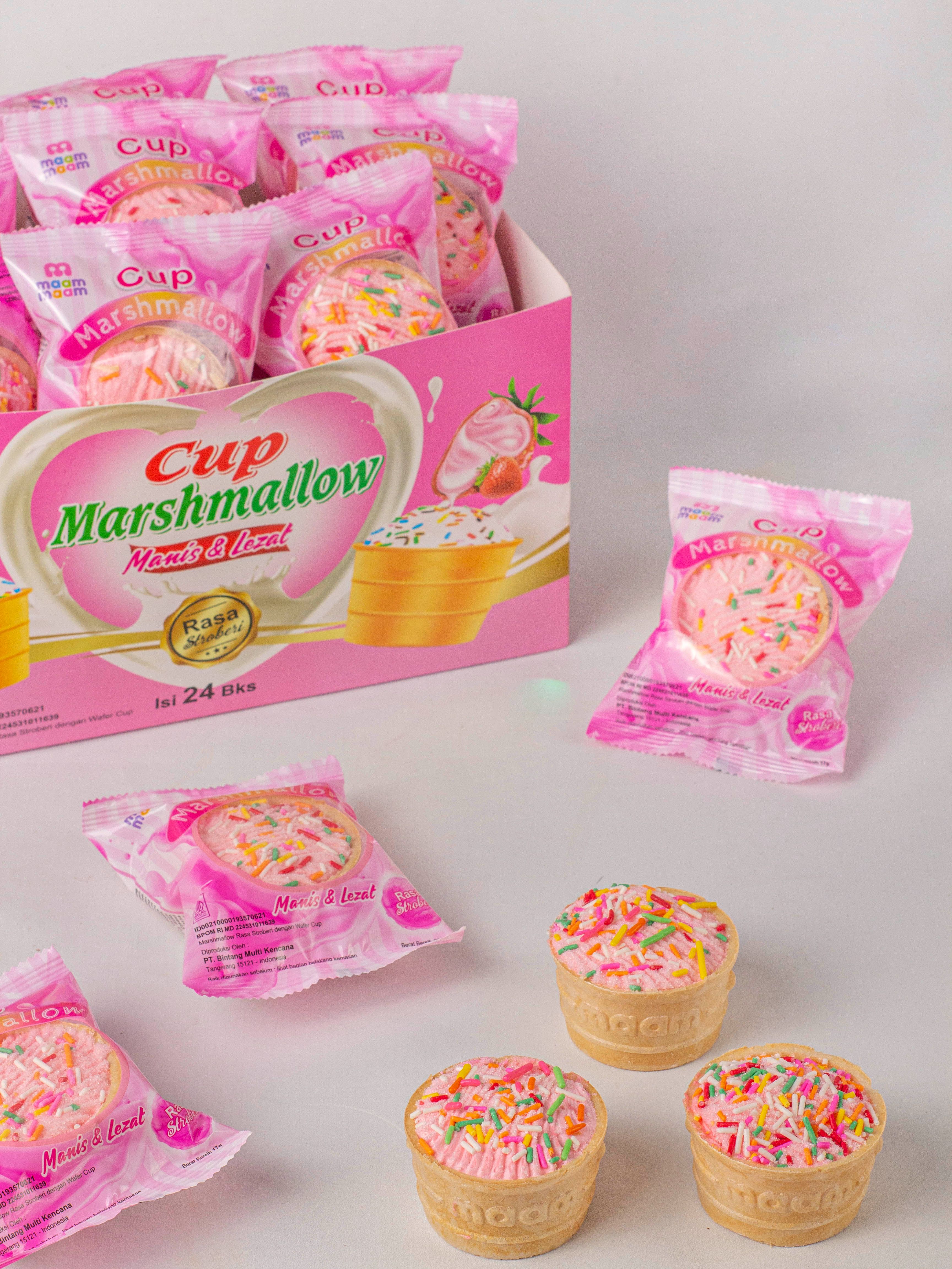 MAAM MARSHMALLOW CUP RASA VANILA/ PERMEN MARSHMALLOW DENGAN WAFER CONE ...