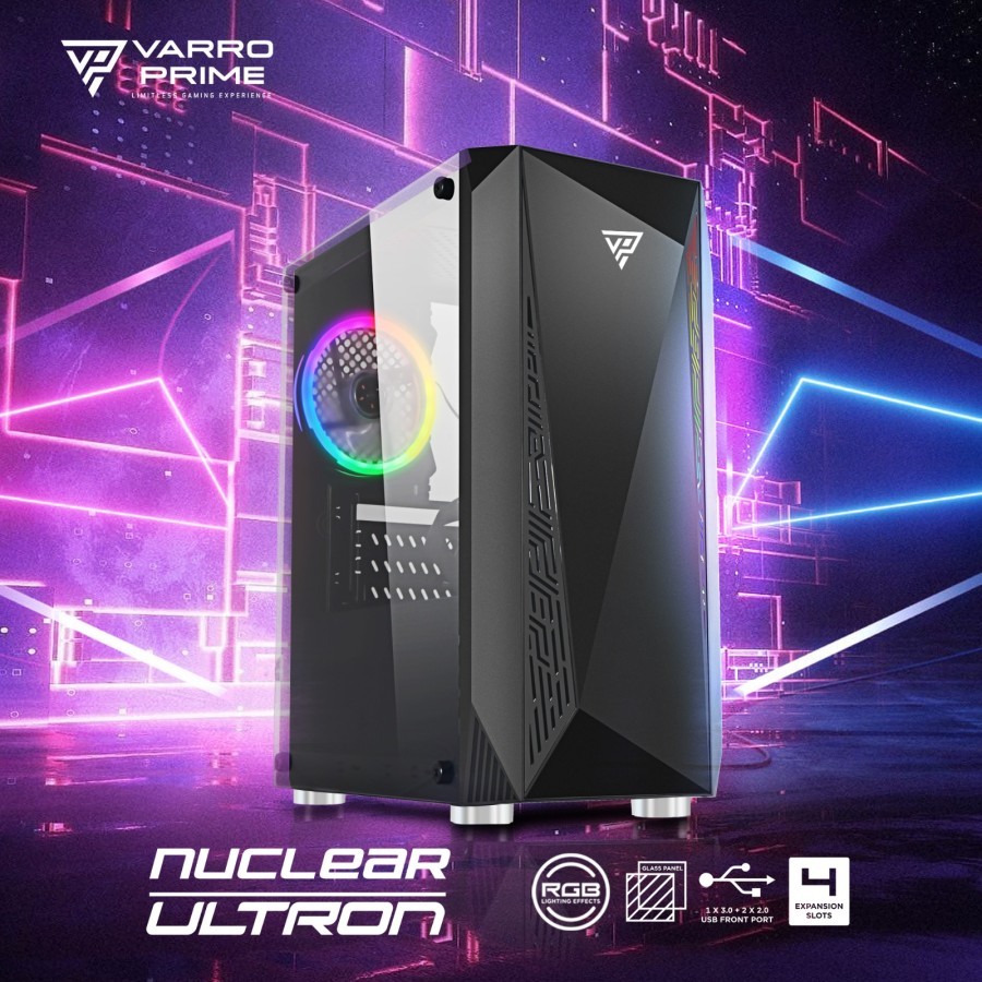 Pc Case gaming Varro Prime micro atx tempered glass Usb 3.0 with led ...