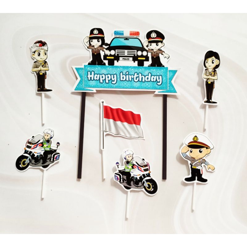satu set hiasan kue ulang tahun cake topper toper karakter policeman ...