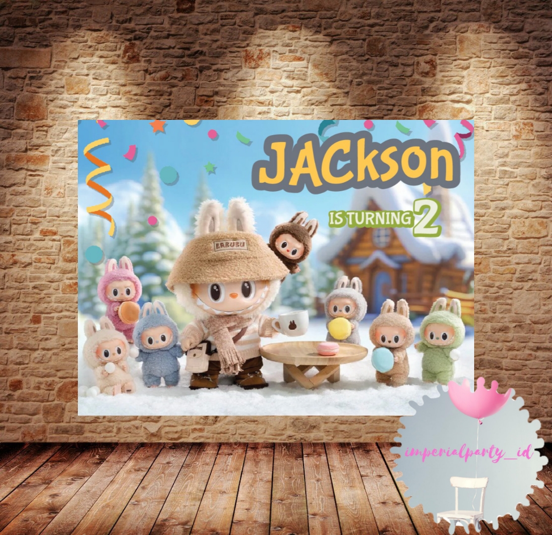 Custom Backdrop Banner Spanduk Happy Birthday Labubu The Monsters ...