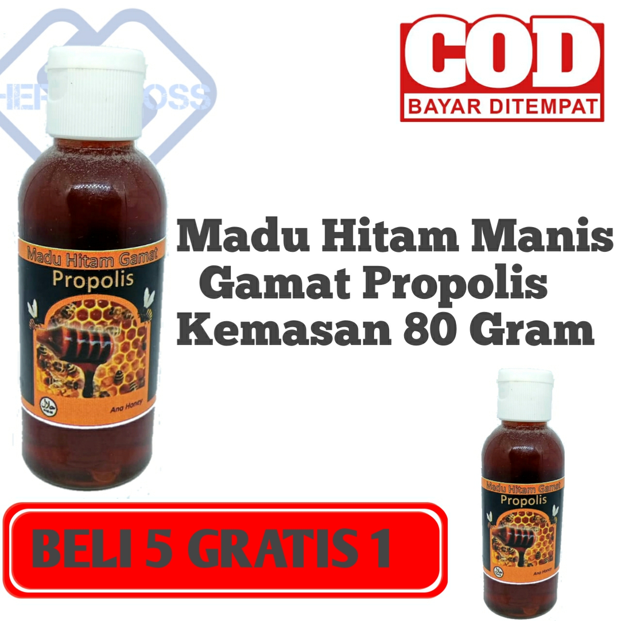 PROMO [ Beli 5 Gratis 1 ] Madu Hitam Manis Gamat Propolis Kemasan 80gr ...