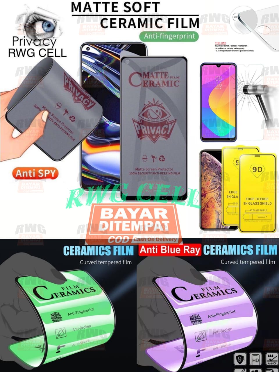 Tempered Glass Anti Spy Privacy Vivo Y02 / Y16 / Y22 Y22S / Y35 New / V27 V27E / V25 V25E V25 ...