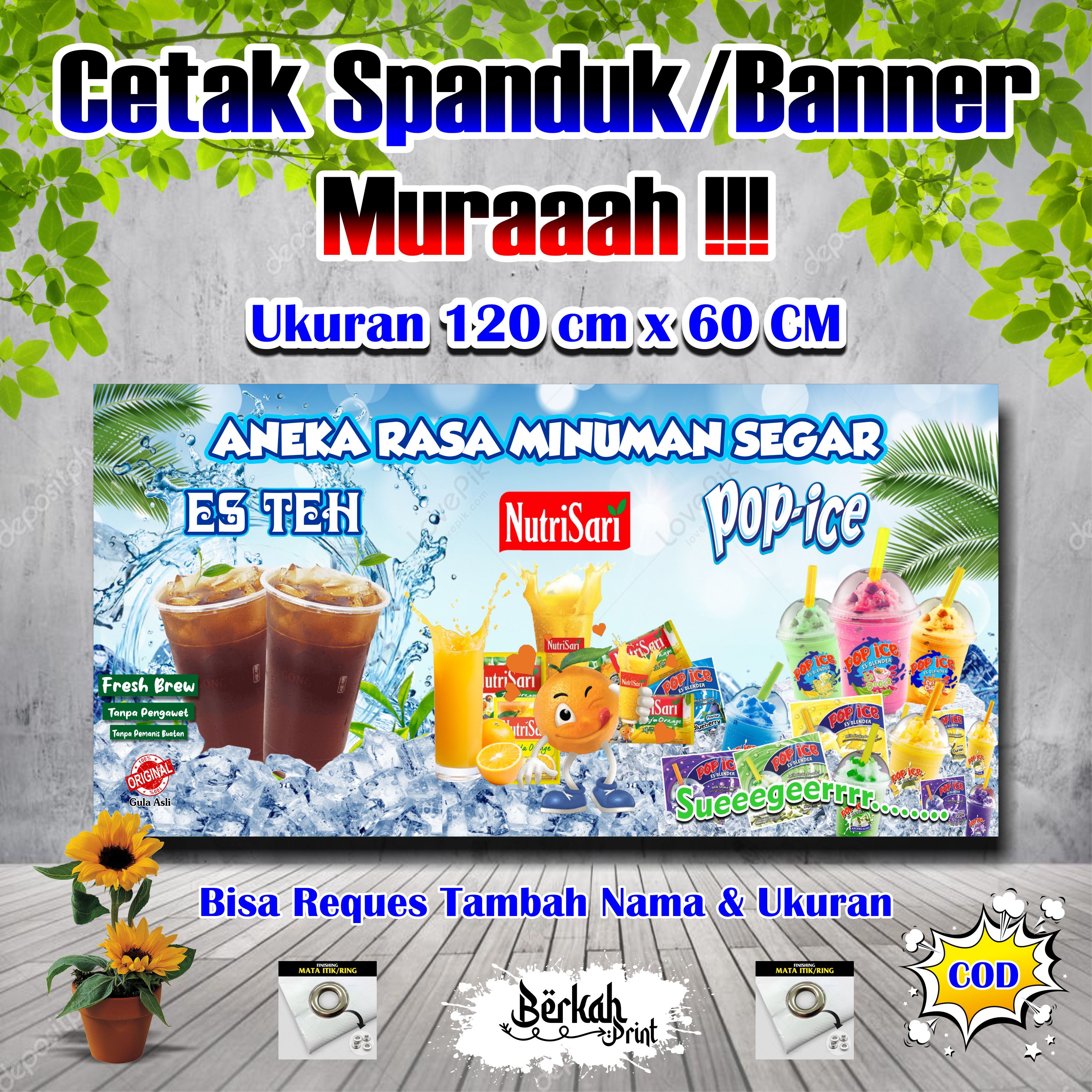 Spanduk Banner Es Teh & pop Ice Ukuran 120 cm x 60 cm | Lazada Indonesia