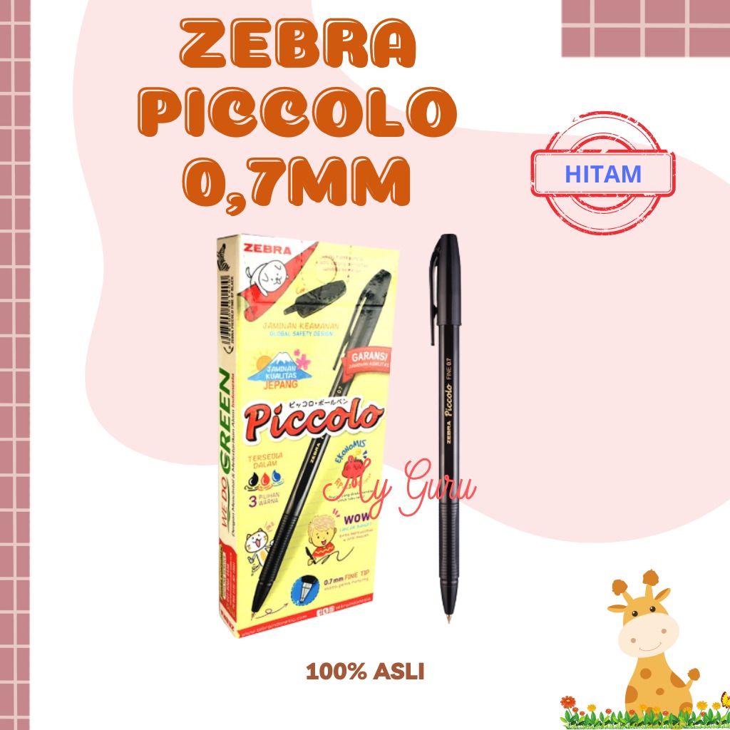 [PCS] BOLPEN / PULPEN ZEBRA PICCOLO HITAM / BIRU / MERAH FINE 0.7MM ...