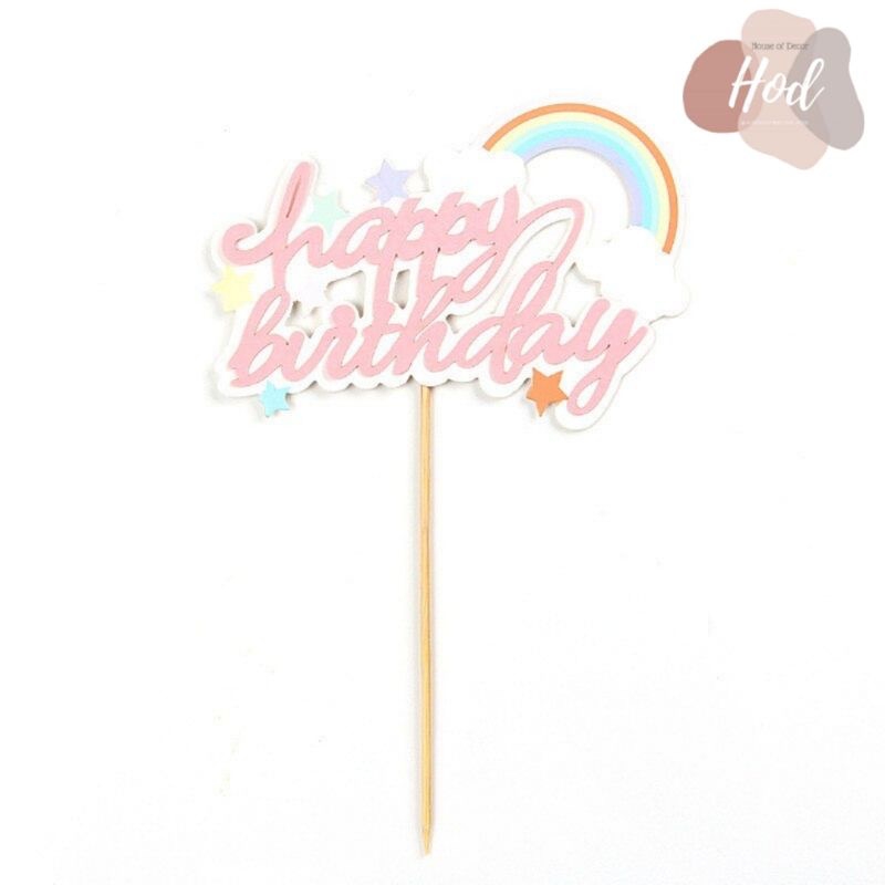 Topper HBD Rainbow Tulisan Happy Birthday Gambar Pelangi Pink Blue Gold ...