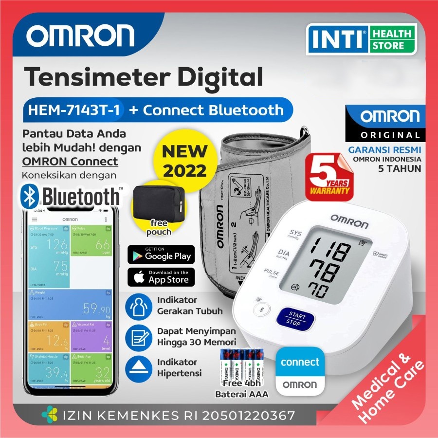 Omron | Tensimeter Digital HEM-7143T-1 + Bluetooth | Tensi Digital ...