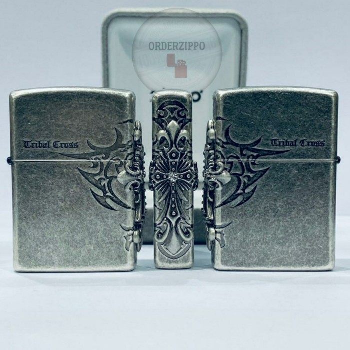 ZIPPO ORIGINAL ARMOR TRIBAL CROSS EMBLEM 3D BLACK 3 SISI JAPAN | Lazada ...