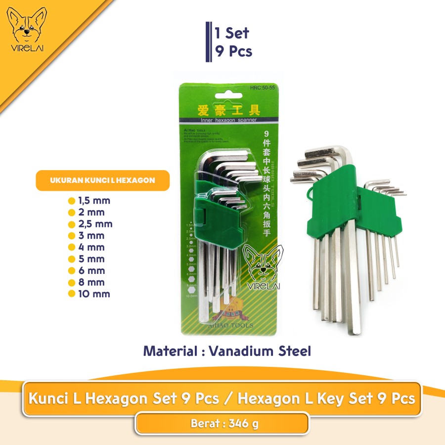 Kunci L Hexagon / Ball-Point Set 9 Pcs / Hexagon / Ball-Point L Key Set ...