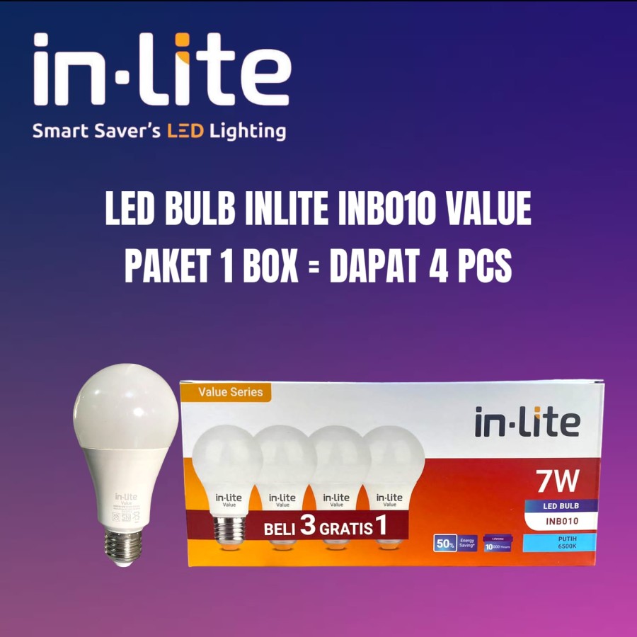 PAKET BELI 3 GRATIS 1 INB010 VALUE SERIES INLITE LAMPU IN-LITE LED BULB ...